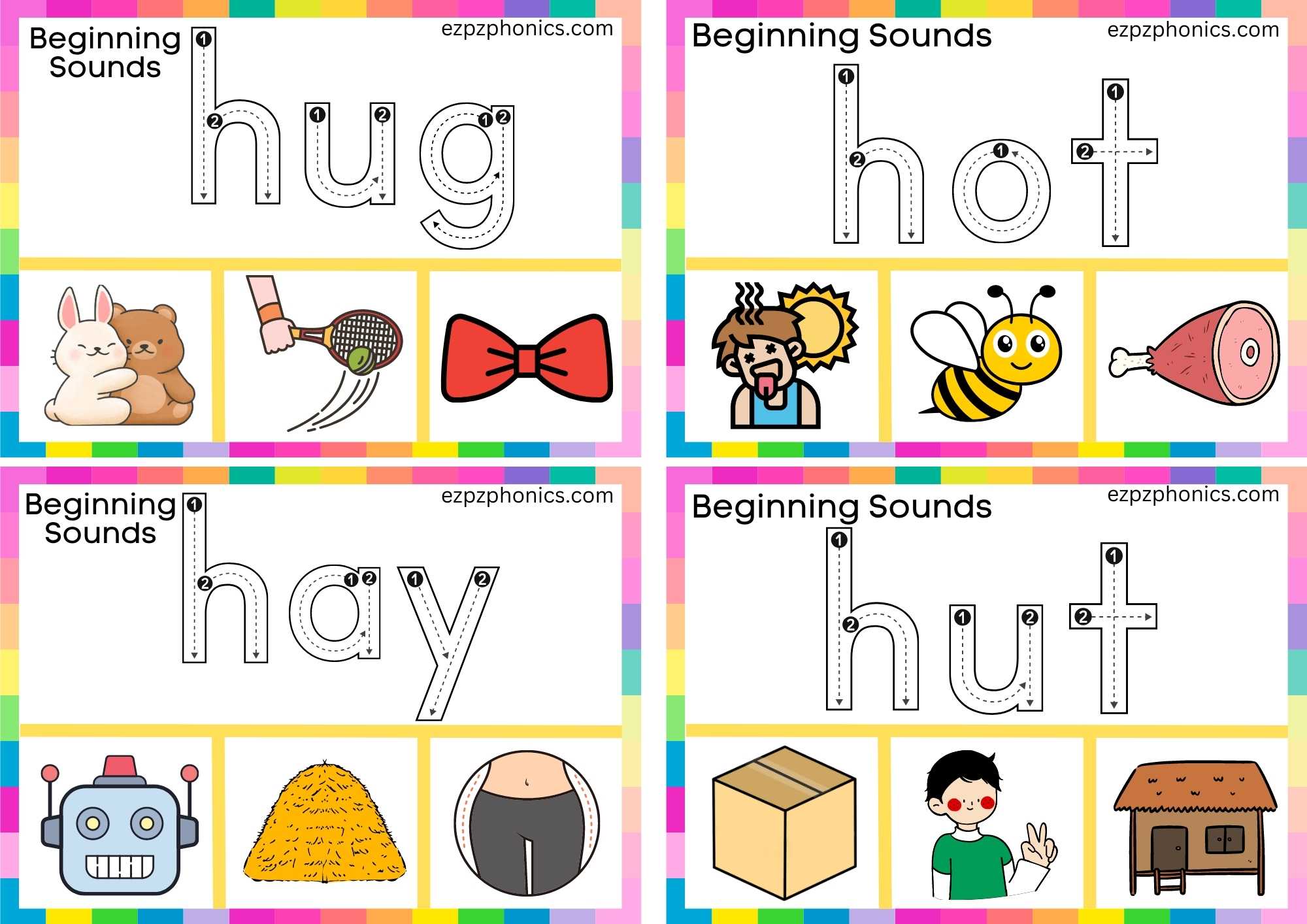 Letter H Trace The Word And Clip The Correct Image Group 2 - ezpzphonics.com